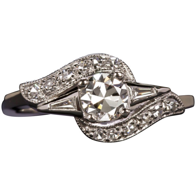 Art Deco Vintage Bypass Round Diamond White Gold Cocktail Ring For Sale ...
