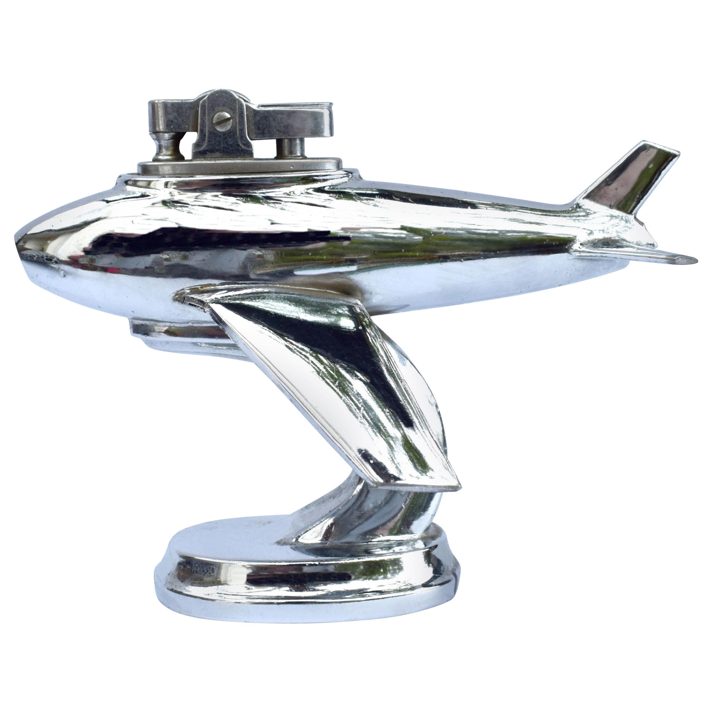 Art Deco Vintage Chrome Airplane Table Lighter at 1stDibs