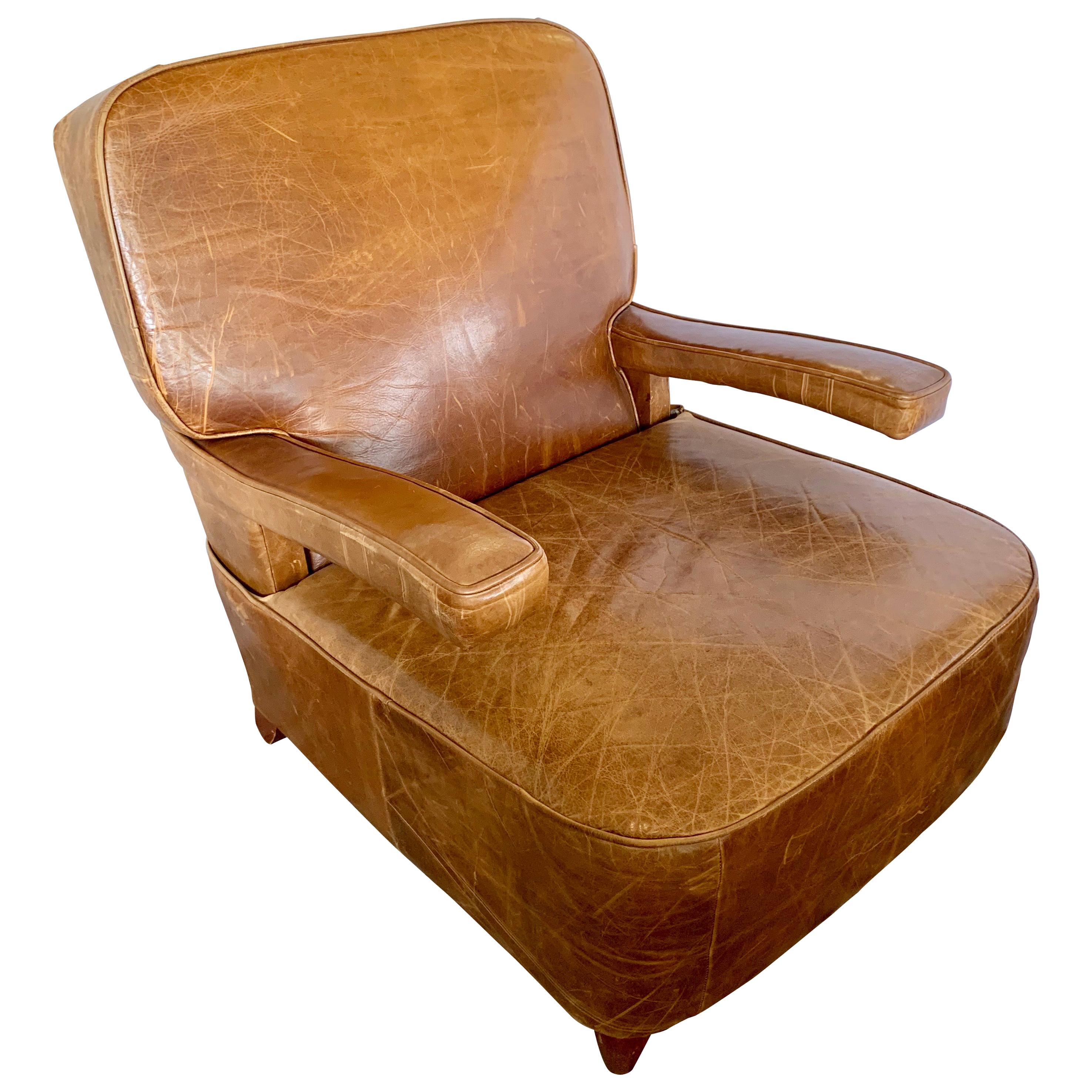 Art Deco Vintage French Brown Leather Club Cigar Chair at 1stDibs ...