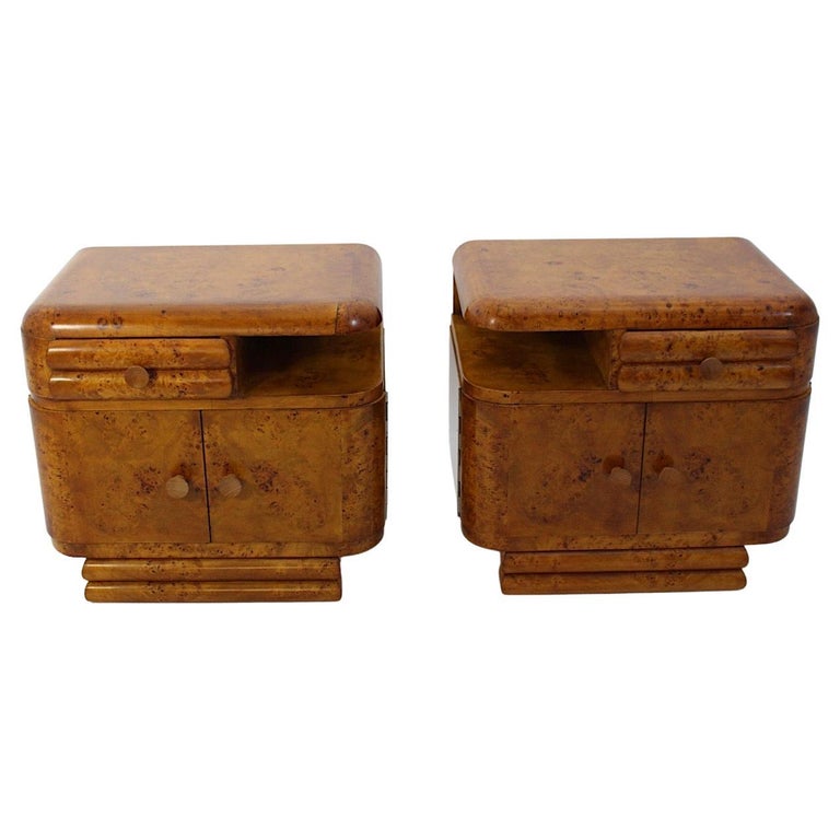 Art Deco Vintage Pair of Nightstands Chests Poplar Wood 1930s Vienna ...