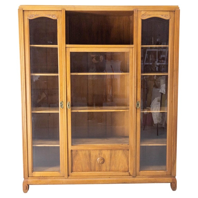 Art Deco Vitrine Bookcase Walnut, French, circa 1930 For Sale at 1stDibs