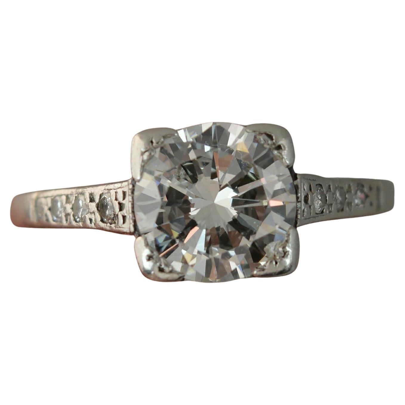 Art Deco 18 Carat Gold Platinum Diamond Solitaire Stack Engagement Ring ...