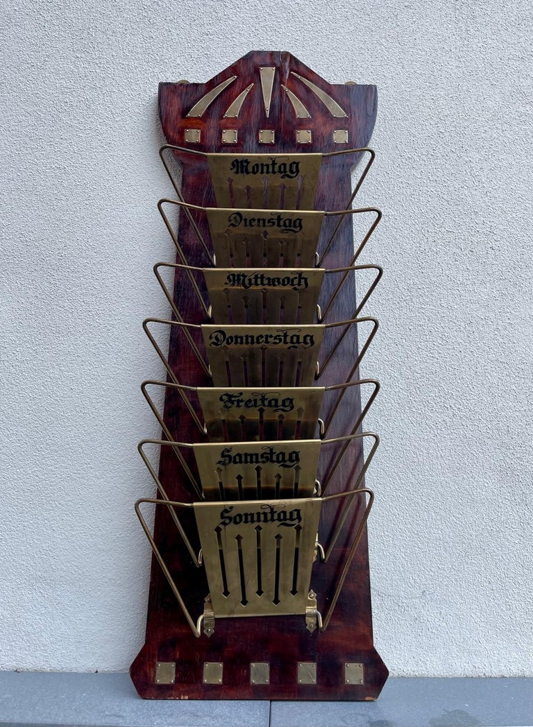 Art Deco Wall Mounted Magazine Rack in Mahogany and Brass, 1920s For ...