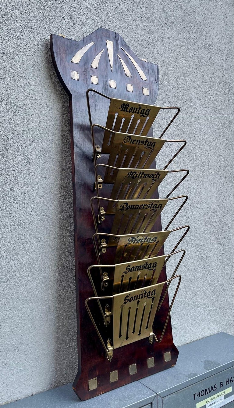 Art Deco Wall Mounted Magazine Rack in Mahogany and Brass, 1920s For ...
