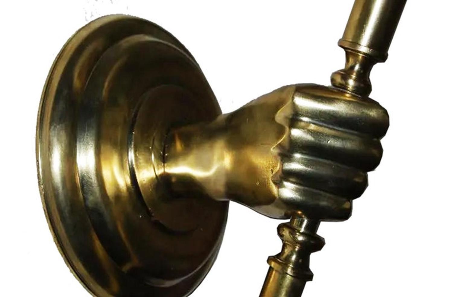Art Deco Wall Sconce Torch Shape Large Brass with Hand, Early 20th ...