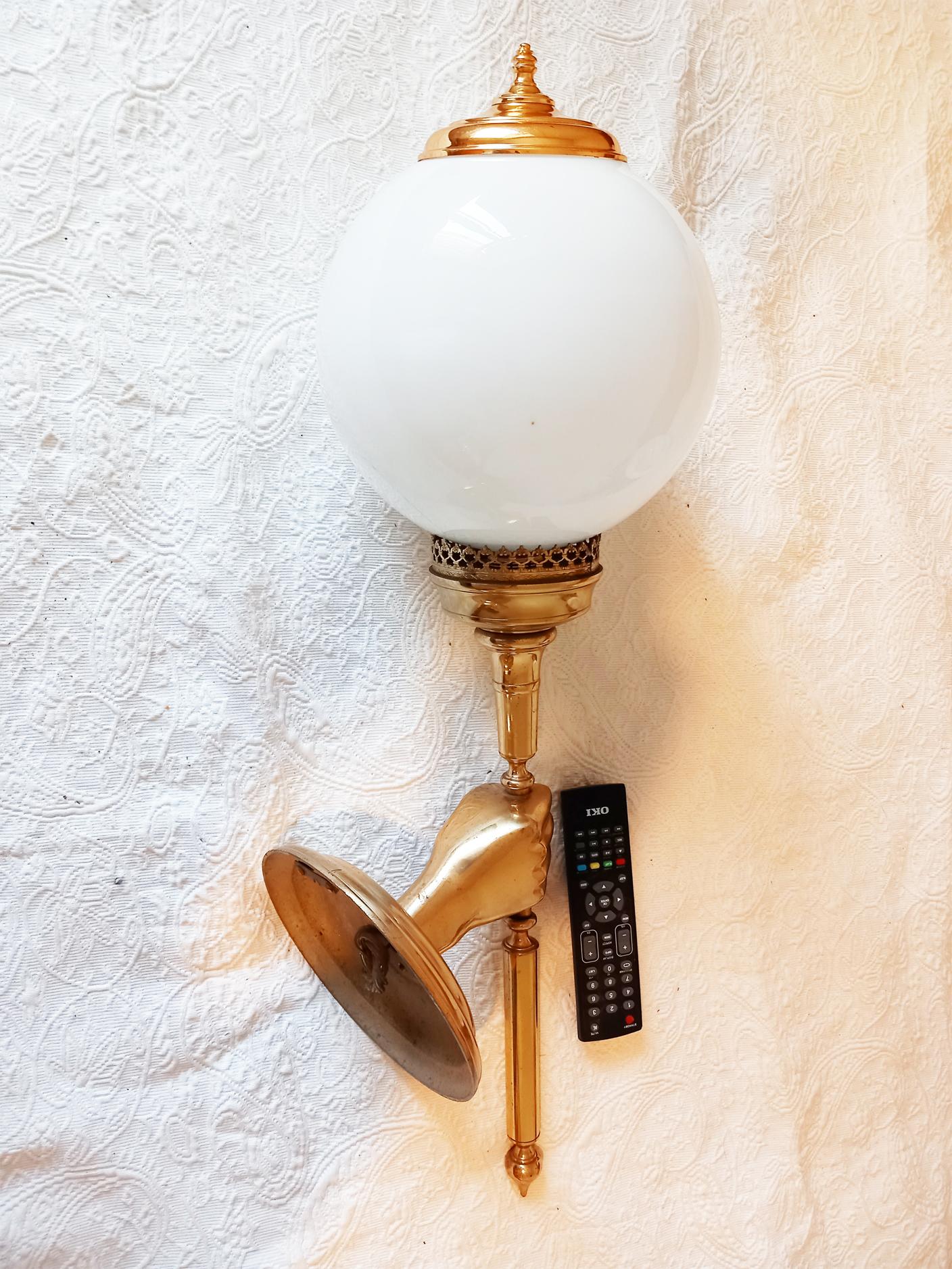 Art Deco Wall Sconce Torch Shape Large Brass with Hand, Early 20th ...
