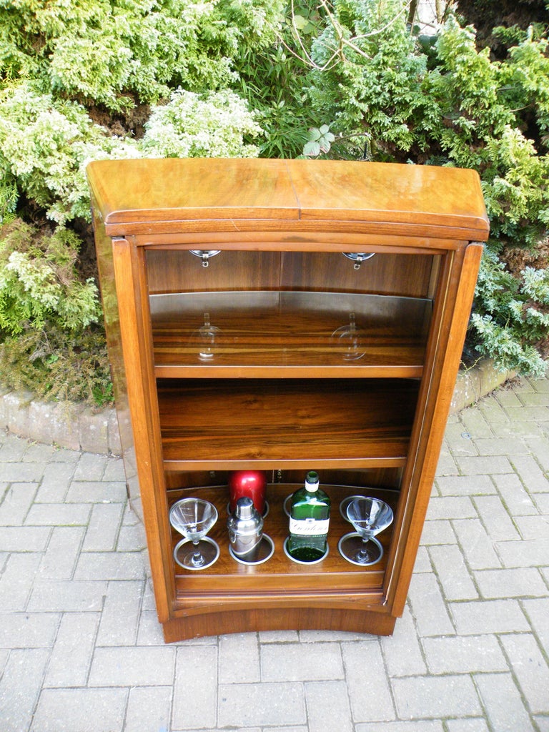 Art Deco Walnut 1940s Flip Out Cocktail Bar For Sale at 1stDibs