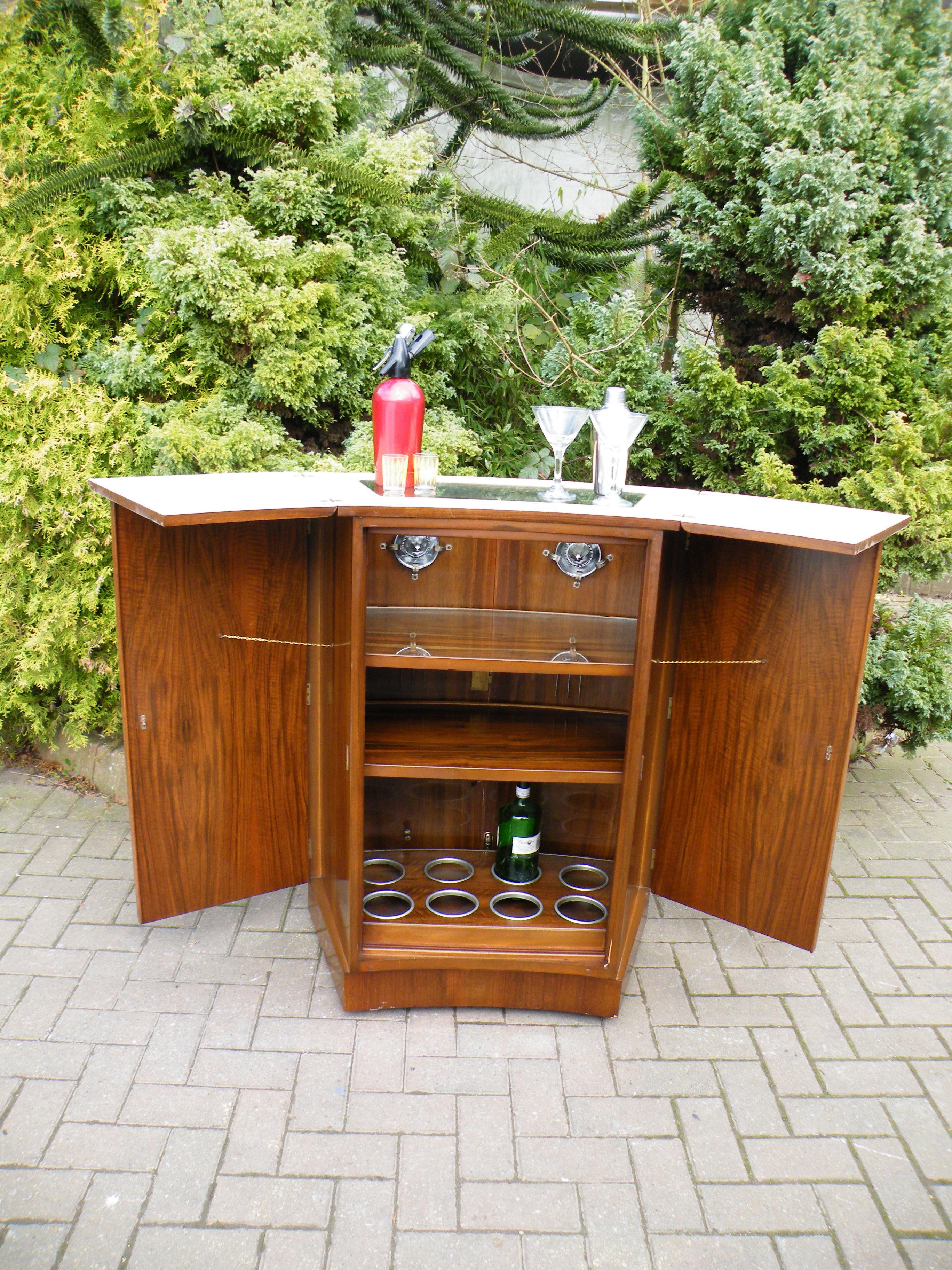 Art Deco Walnut 1940s Flip Out Cocktail Bar For Sale at 1stDibs