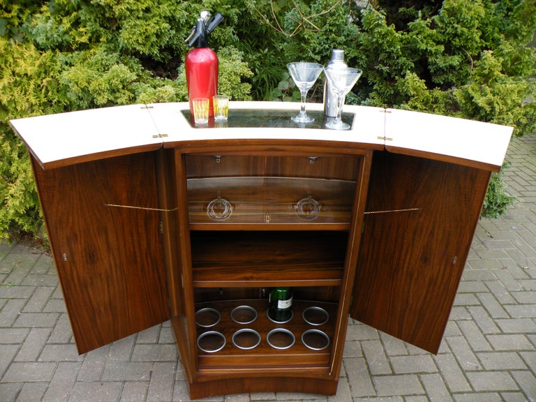 Art Deco Walnut 1940s Flip Out Cocktail Bar For Sale at 1stDibs
