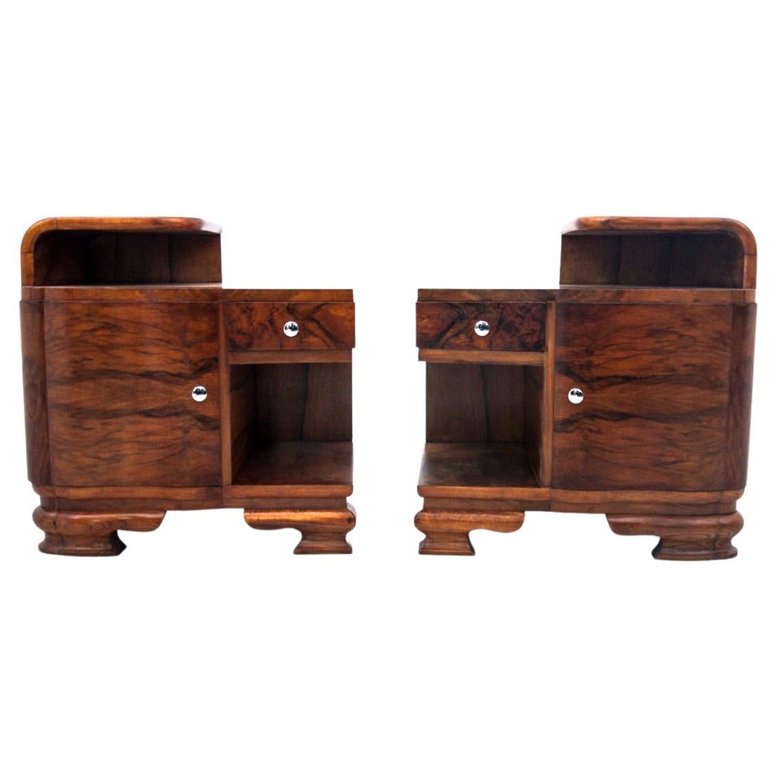 Art Deco Walnut Bedside Tables, Poland, 1950s, After Renovation For ...