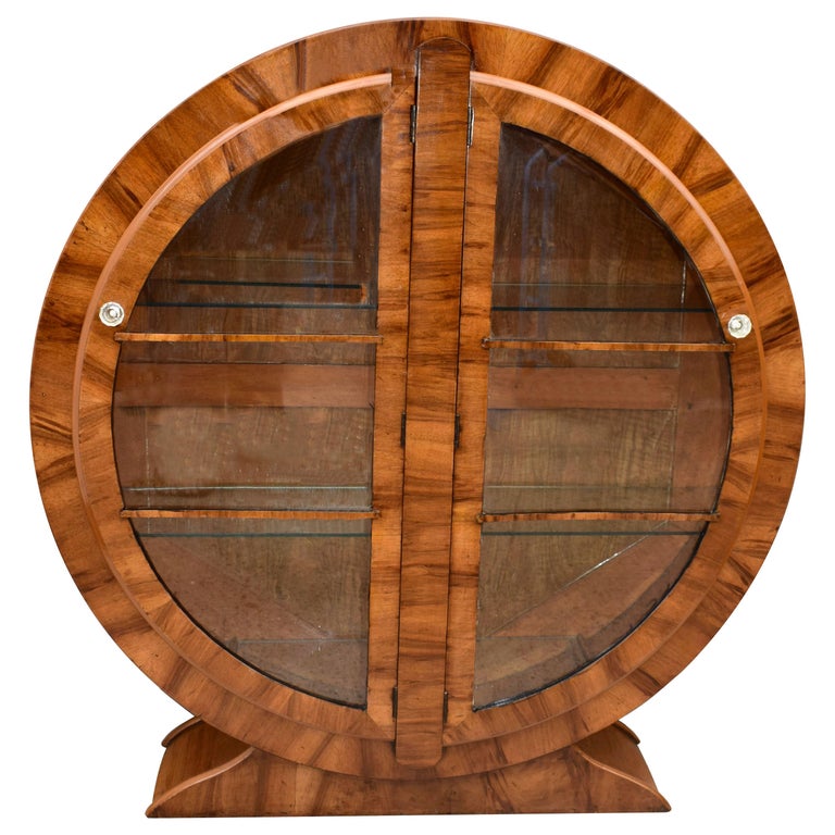 Art Deco Walnut Circular Display Cabinet, Vitrine, circa 1930s at 1stDibs
