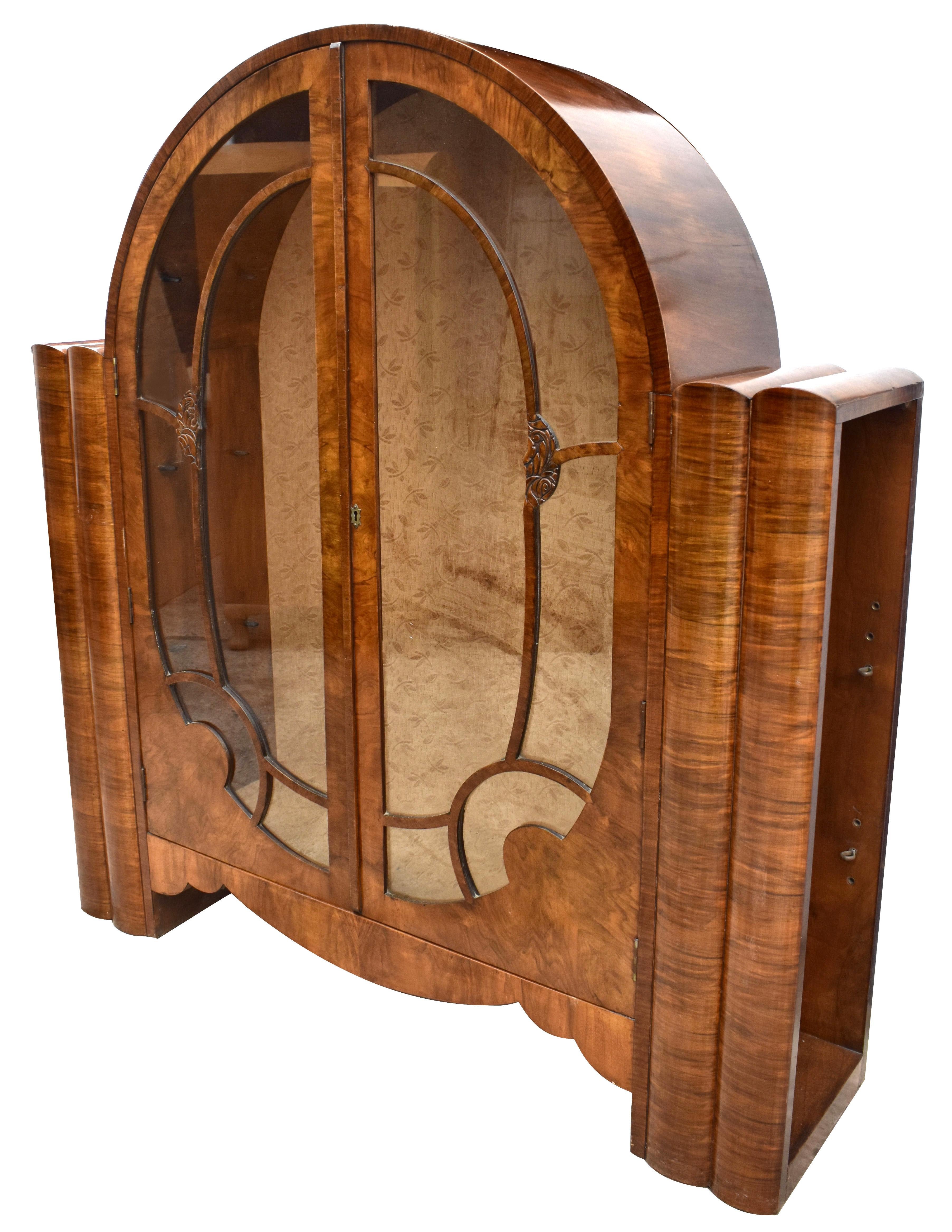 Art Deco Walnut Display Vitrine Cabinet, English, C1930 at 1stDibs