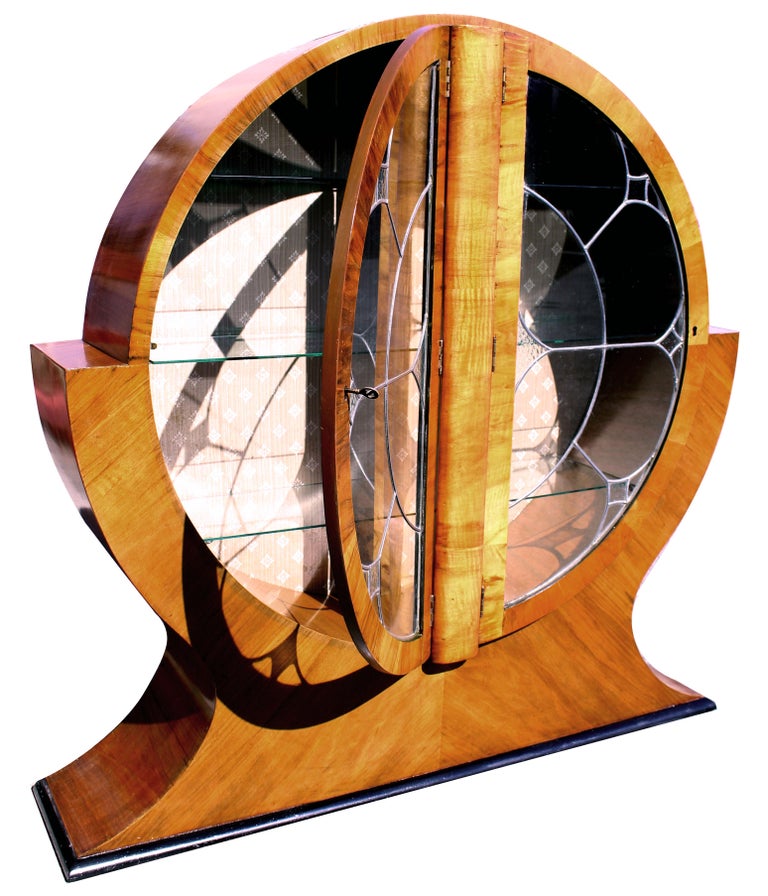 Art Deco Walnut and Glass Circular Display Cabinet, Vitrine, Circa ...