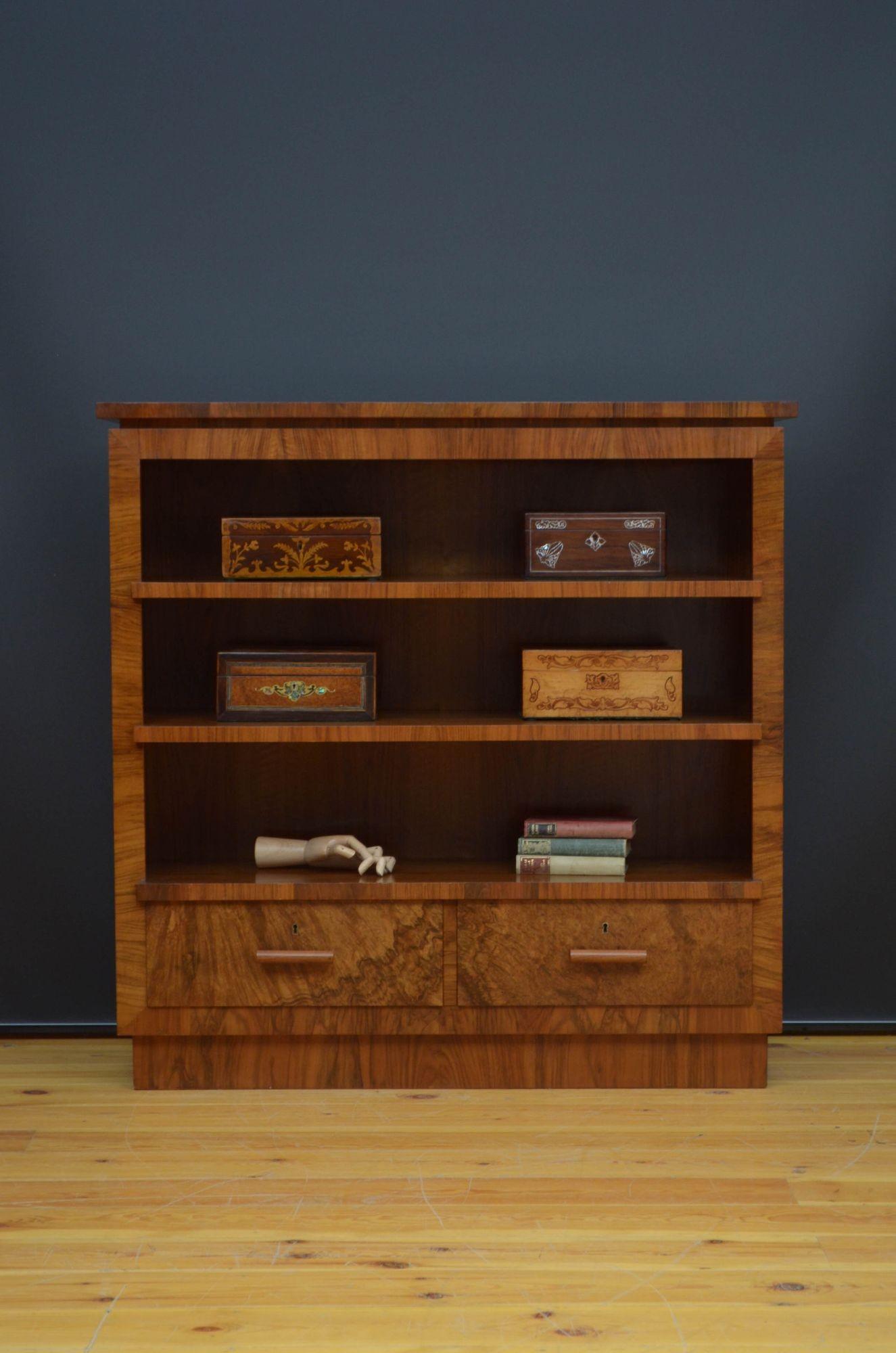 Art Deco Walnut Open Bookcase For Sale at 1stDibs