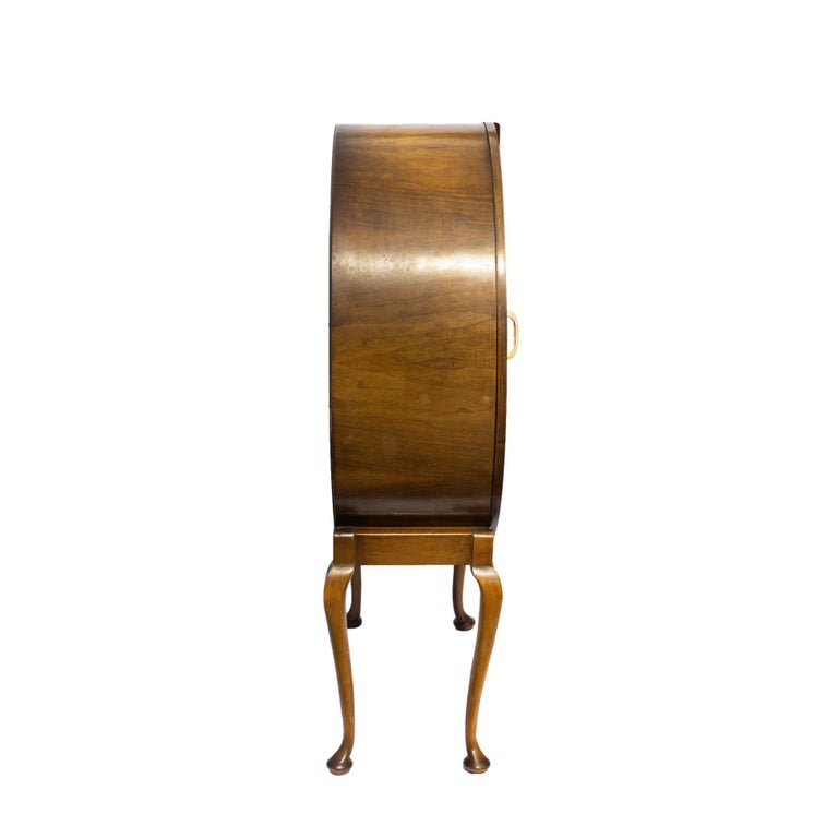 Art Deco Walnut Round Display Cabinet on Queen Anne Legs, English, ca ...
