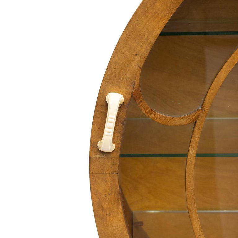 Art Deco Walnut Round Display Cabinet on Queen Anne Legs, English, ca ...