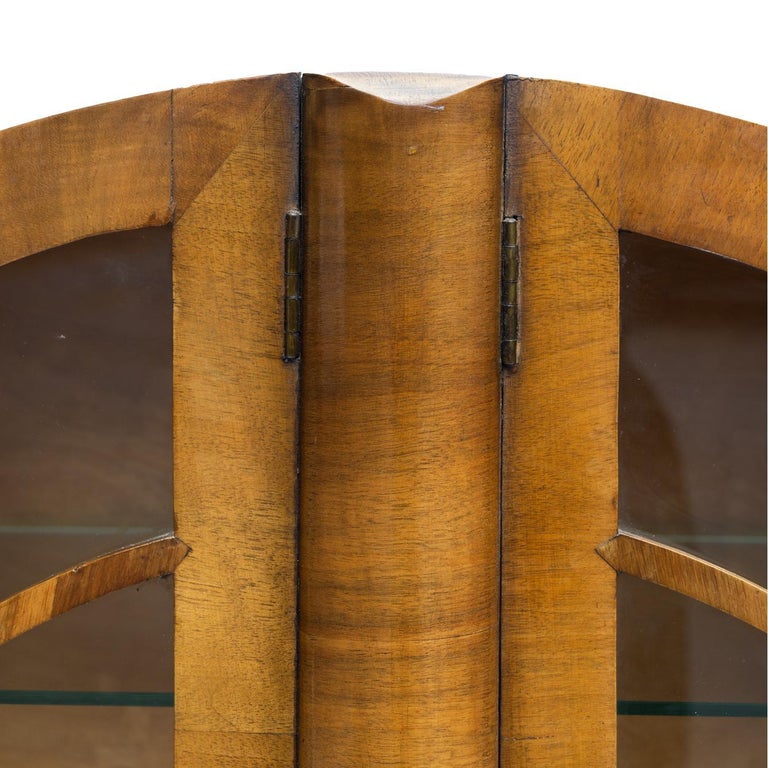 Art Deco Walnut Round Display Cabinet on Queen Anne Legs, English, ca ...
