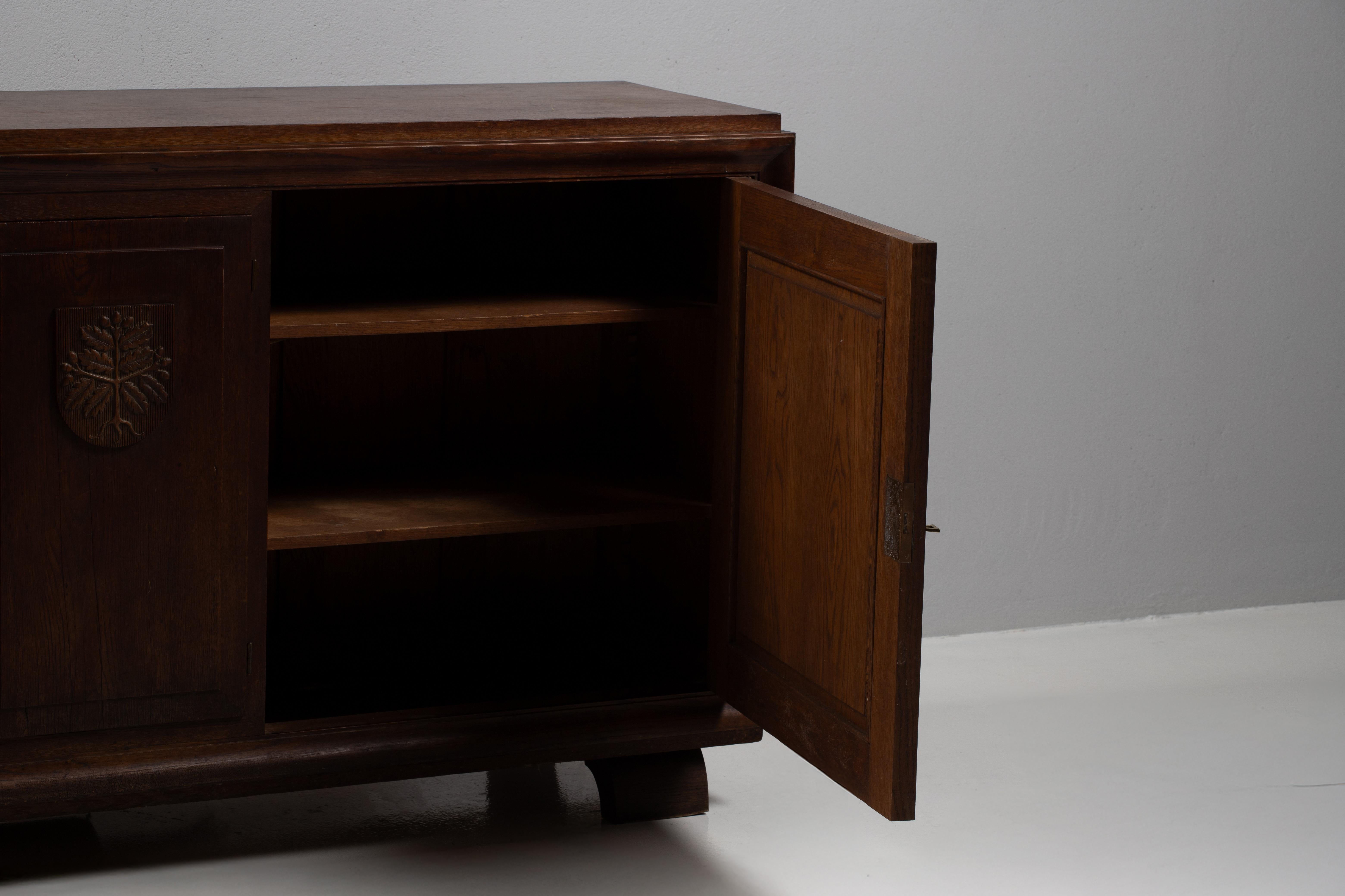 Art Deco Walnut Sideboard with Brass Hardware, France, 1930s For Sale ...