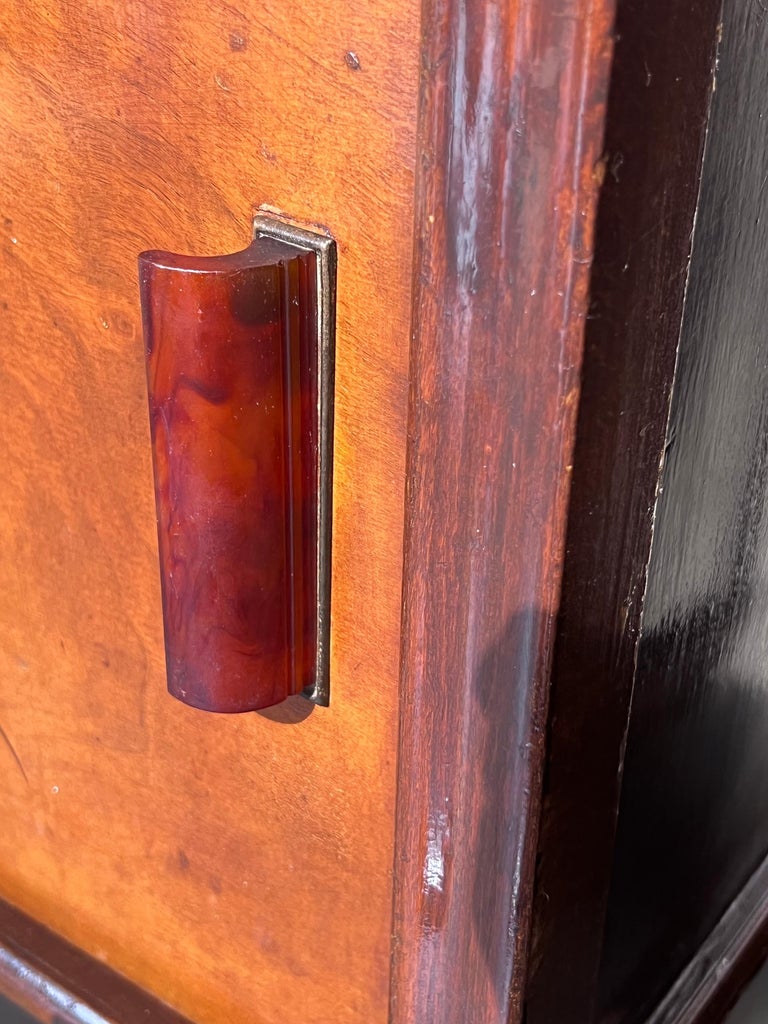 Art Deco Walnut Slab Side Cabinets or Nightstands with Carved Base ...