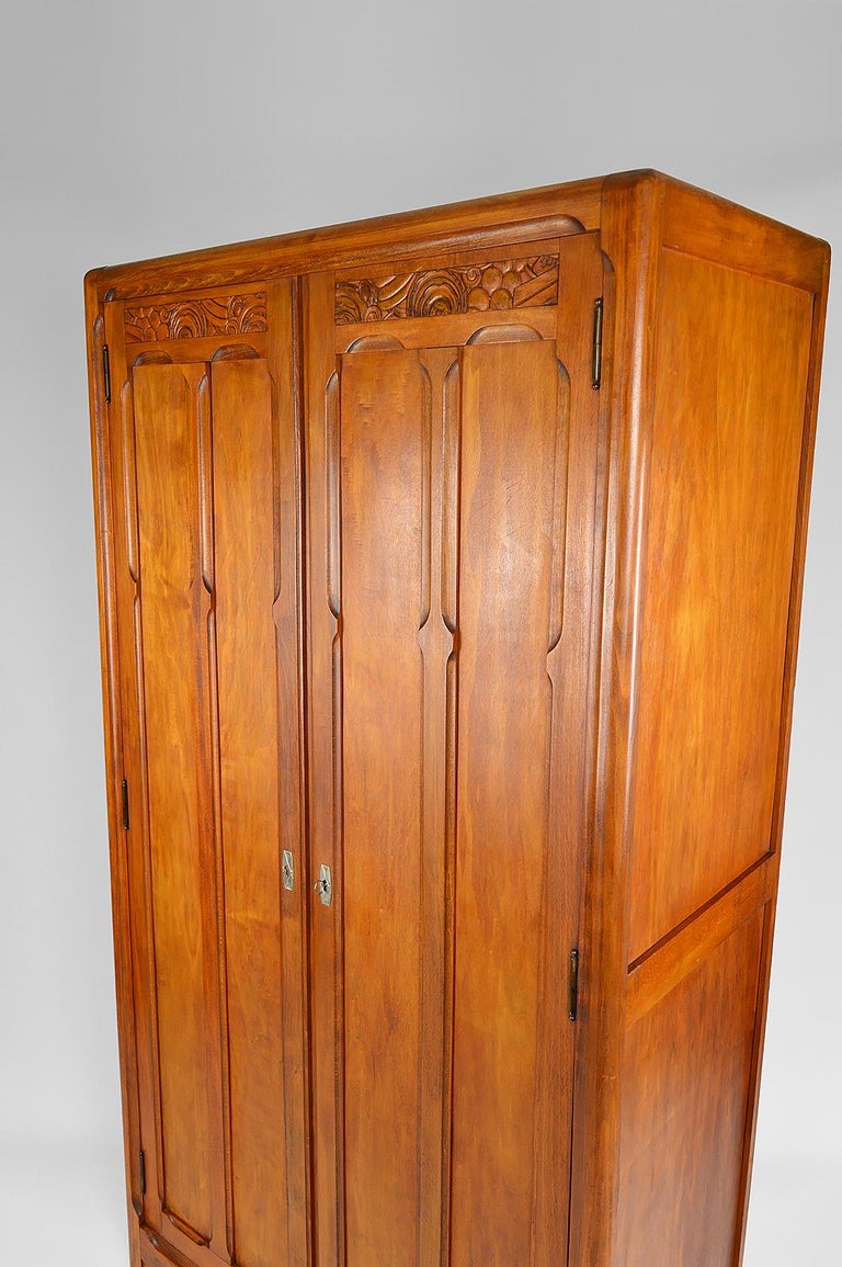 Art Deco Wardrobe in Carved Wood, France, circa 1930 at 1stDibs