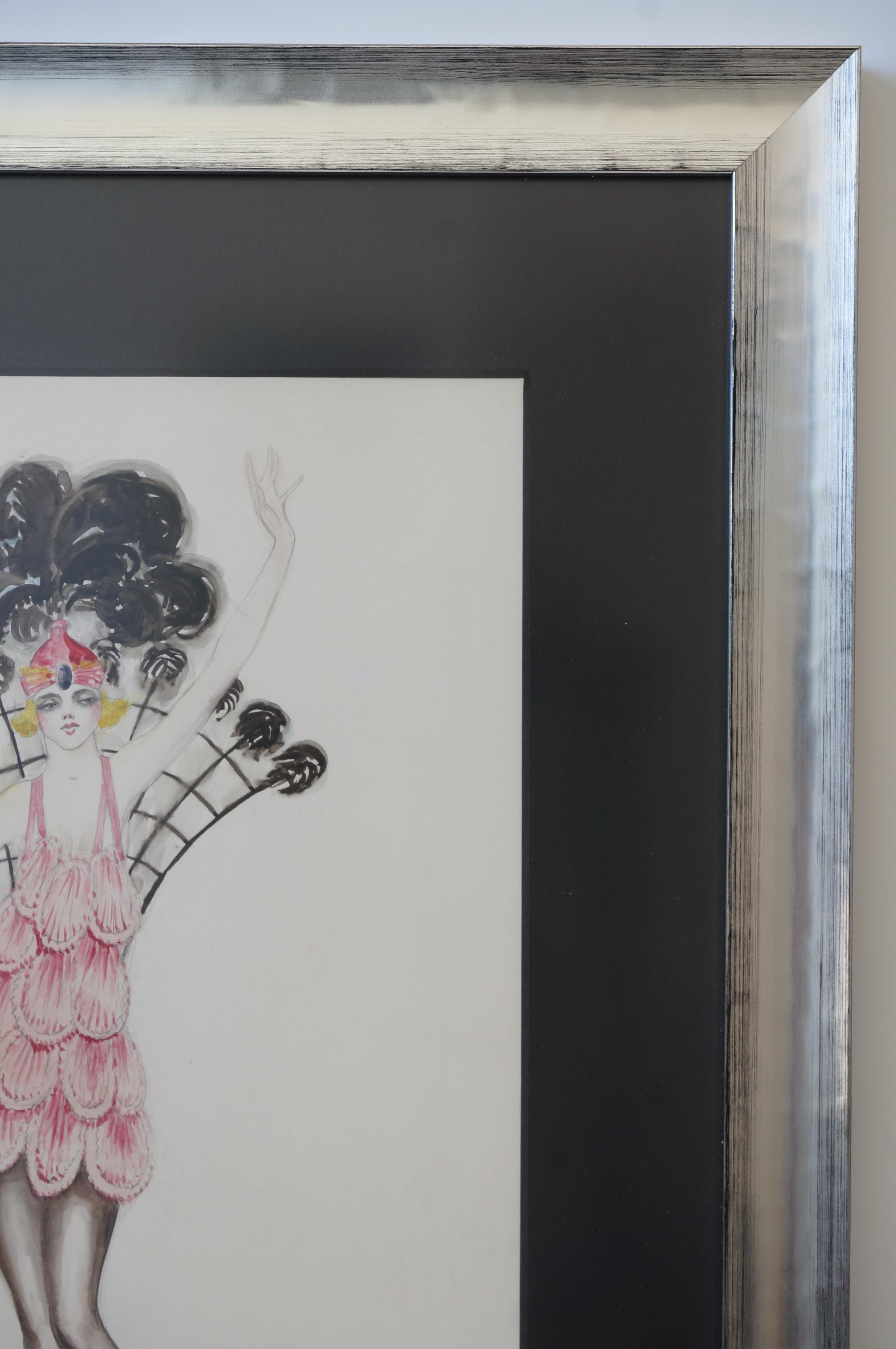 Art Deco Watercolor of a Flapper/Burlesque Dancer at 1stDibs