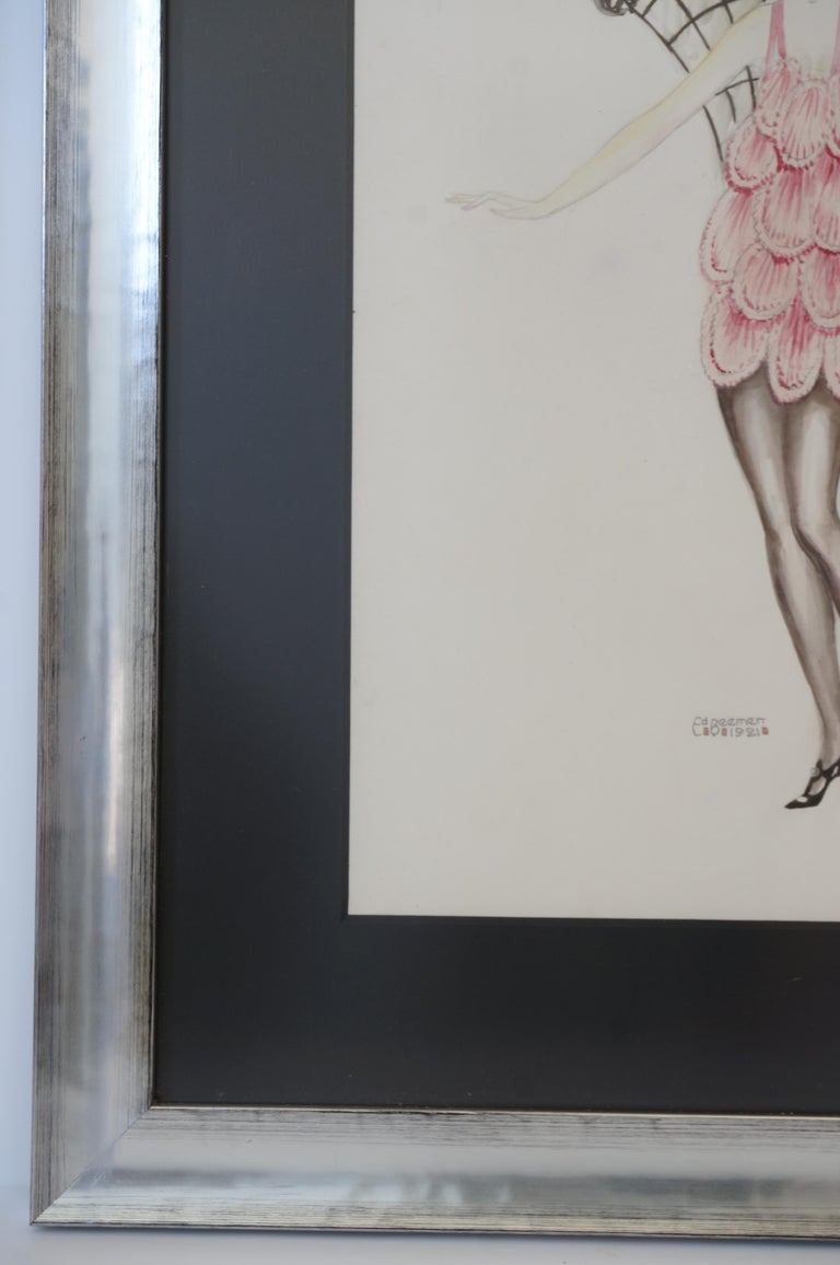 Art Deco Watercolor of a Flapper/Burlesque Dancer at 1stDibs