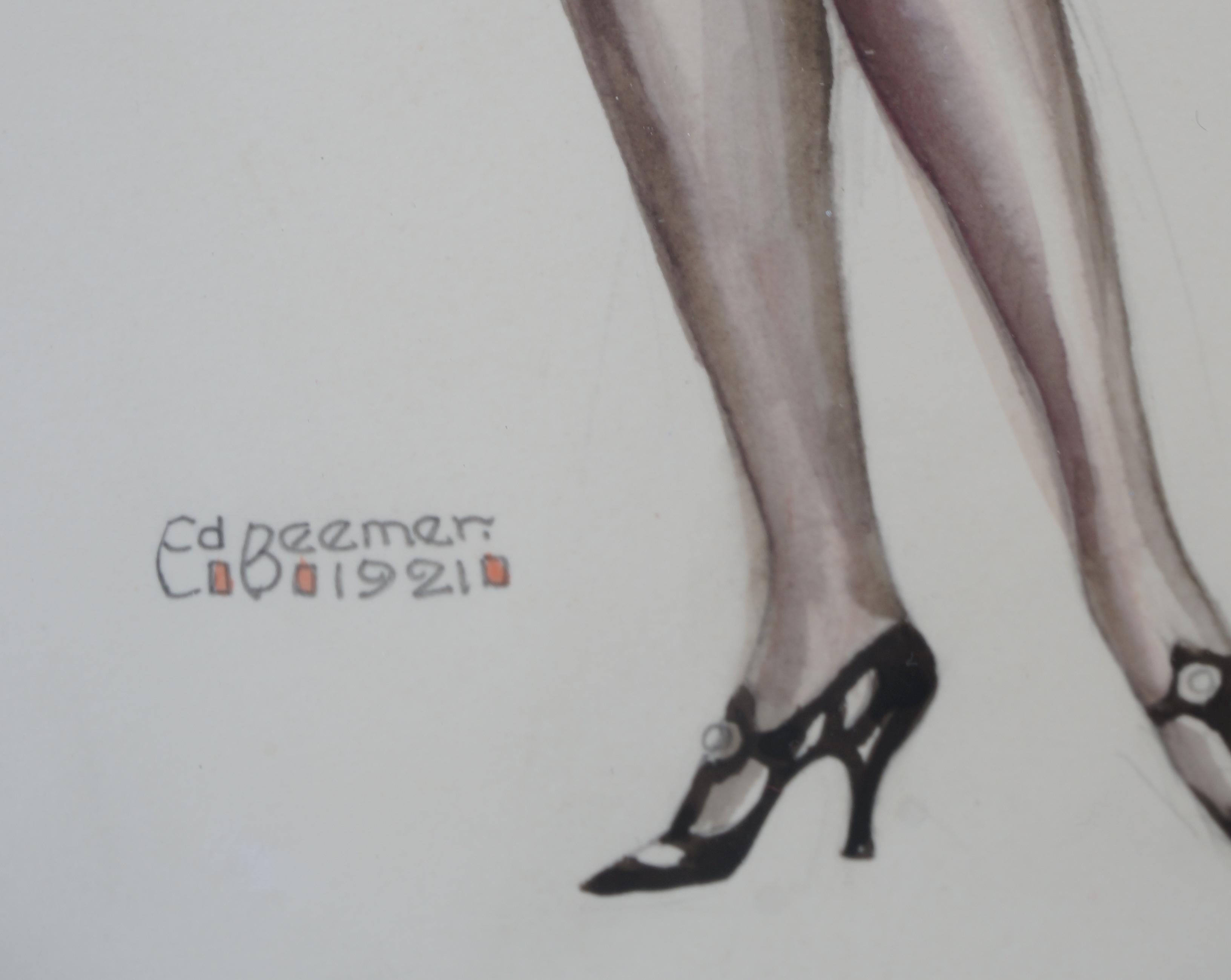 Art Deco Watercolor of a Flapper/Burlesque Dancer at 1stDibs