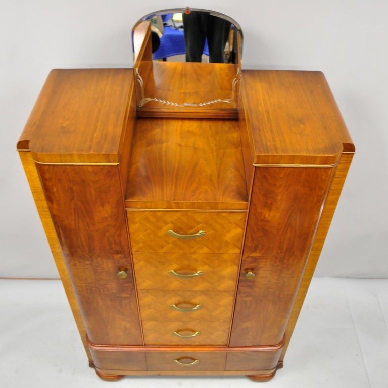 Art Deco Waterfall Chest Dresser Armoire Wardrobe Cedar Chest Mirror by ...