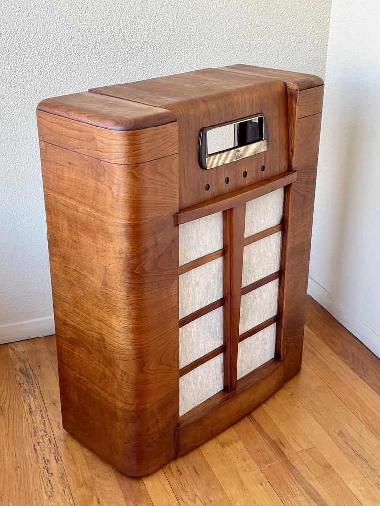 Art Deco Waterfall Floor Radio Case in Walnut For Sale at 1stDibs