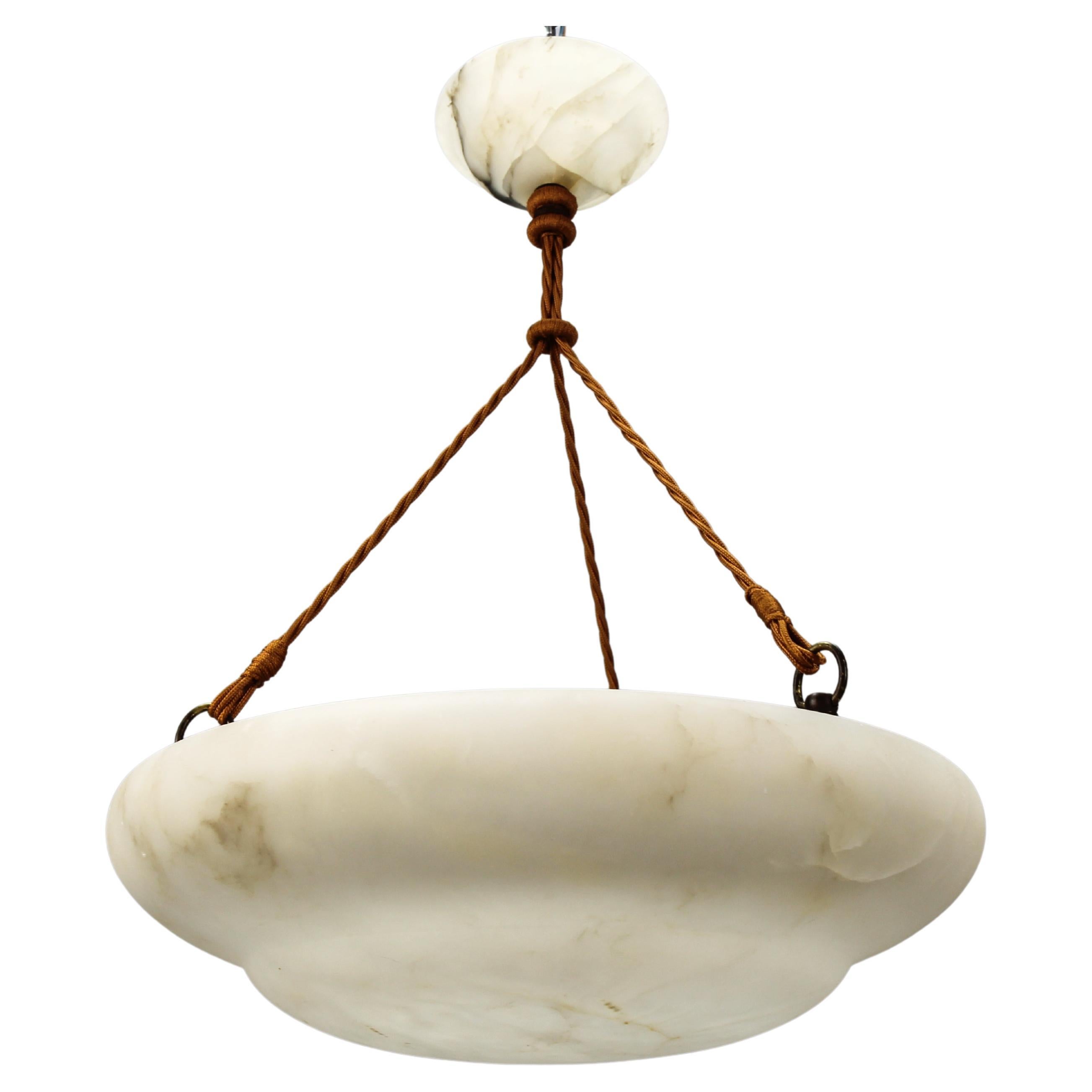 Art Deco White Alabaster Pendant Light, France, 1920s at 1stDibs