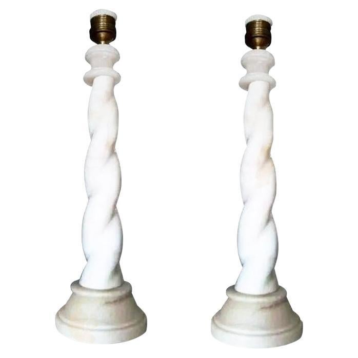 Pair of Large Oak Barley Twist Lamps at 1stDibs