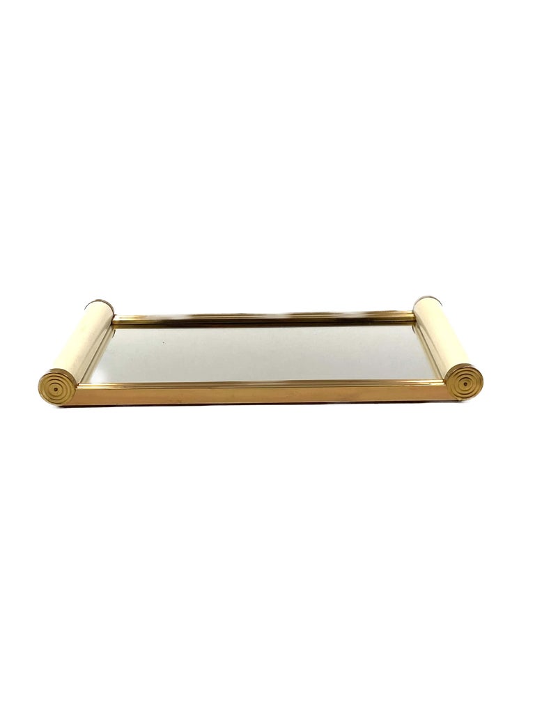 Art Deco White and Gold Mirrored Tray, France, 1920s For Sale at 1stDibs