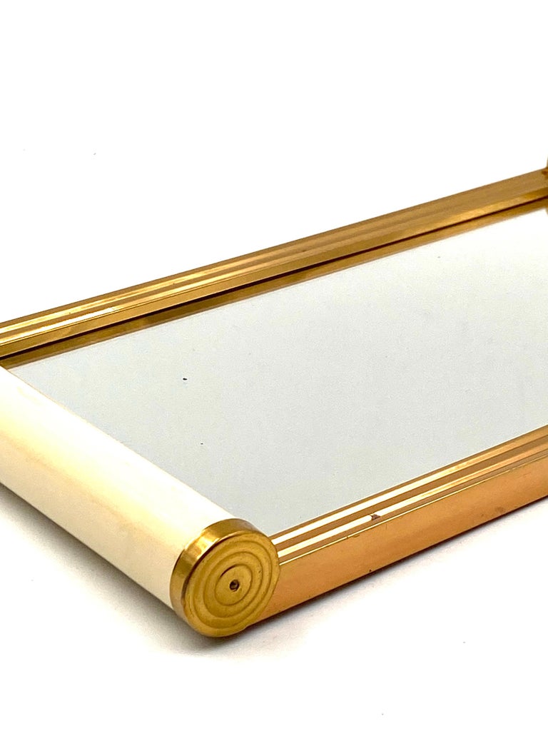 Art Deco White and Gold Mirrored Tray, France, 1920s For Sale at 1stDibs