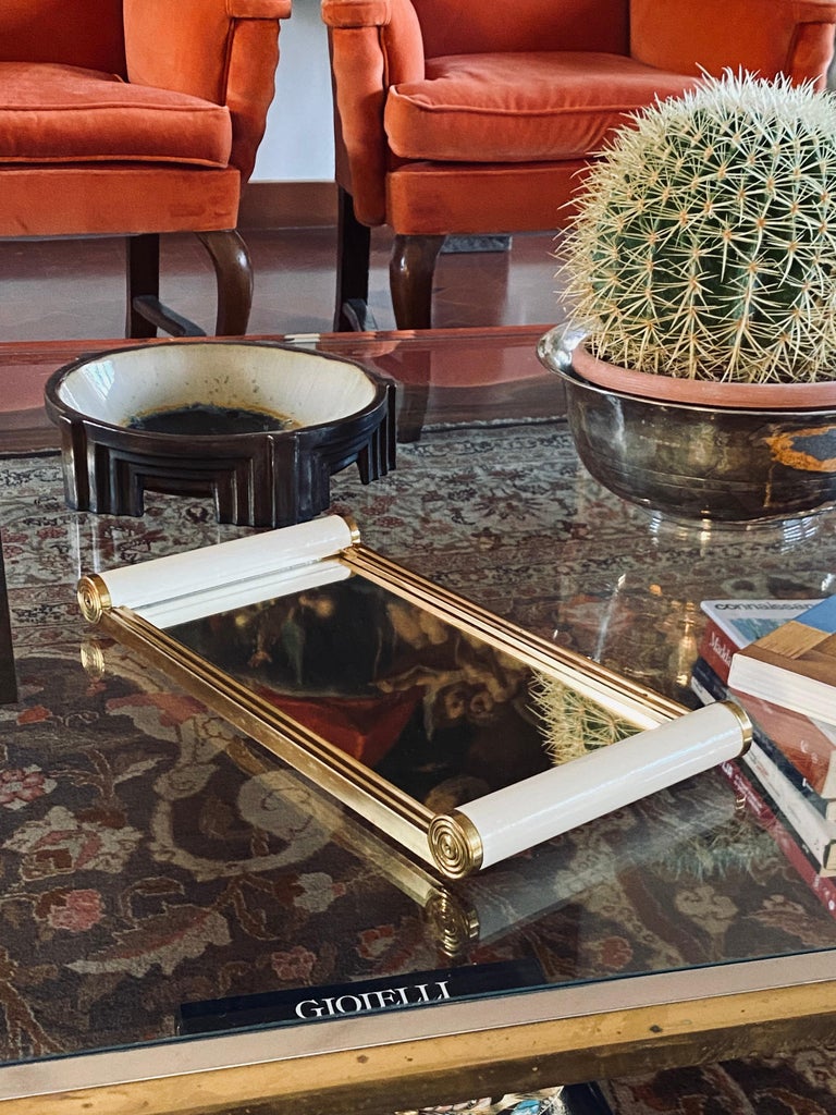 Art Deco White and Gold Mirrored Tray, France, 1920s For Sale at 1stDibs