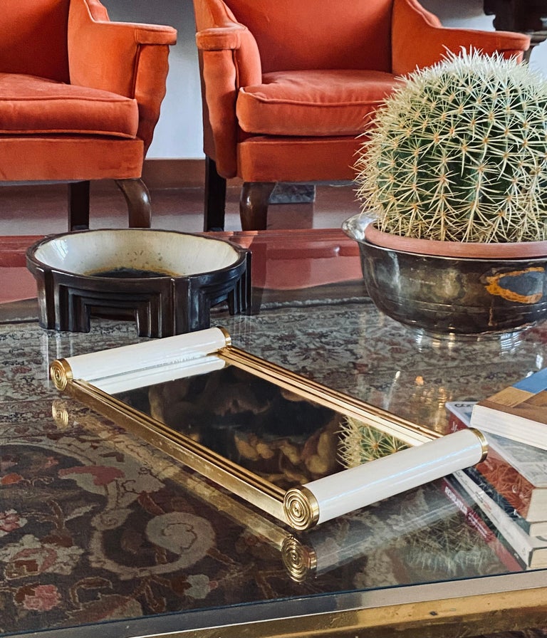 Art Deco White and Gold Mirrored Tray, France, 1920s For Sale at 1stDibs
