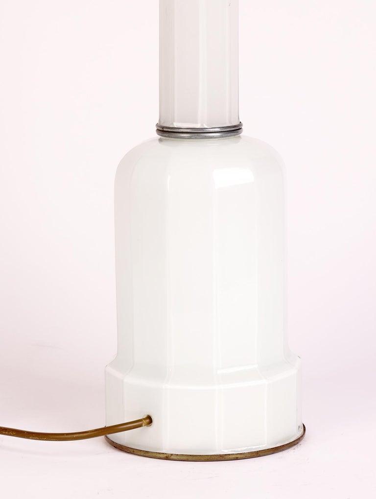 Art Deco White Cased Glass Column Form Lamp Base For Sale at 1stDibs