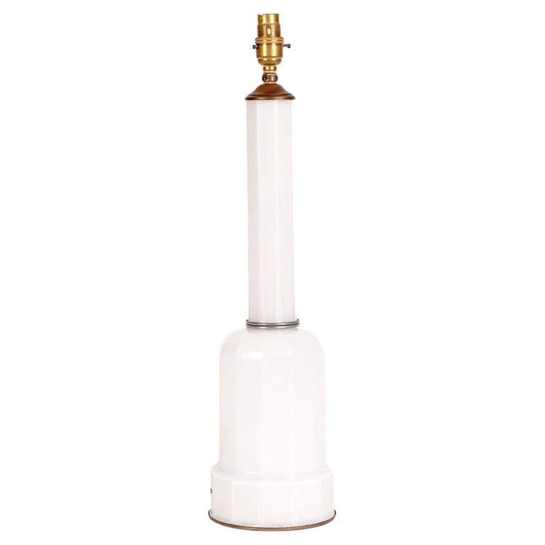 Art Deco White Cased Glass Column Form Lamp Base For Sale at 1stDibs