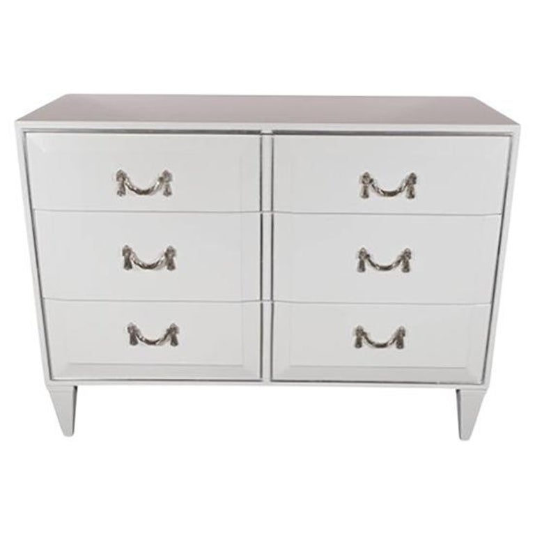 Art Deco White Lacquer Chest with Nickeled Pulls by Charak Modern For ...