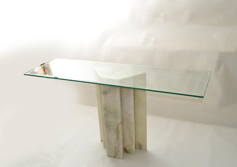 Art Deco White Tan Alabaster Skyscraper Style Console Table Base ...