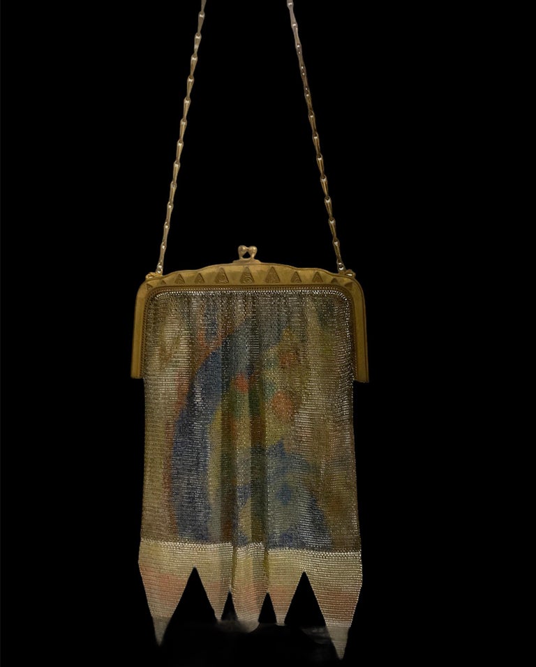 Art Deco Whiting and Davis Dresden Enamel Mesh Evening Purse Shadow Box ...