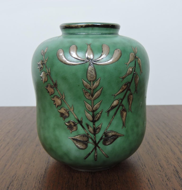 Art Deco Wilhelm Kage Argenta for Gustavsberg Ceramic and Silver Vase ...