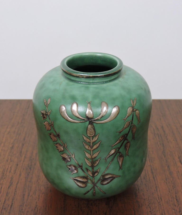 Art Deco Wilhelm Kage Argenta for Gustavsberg Ceramic and Silver Vase ...