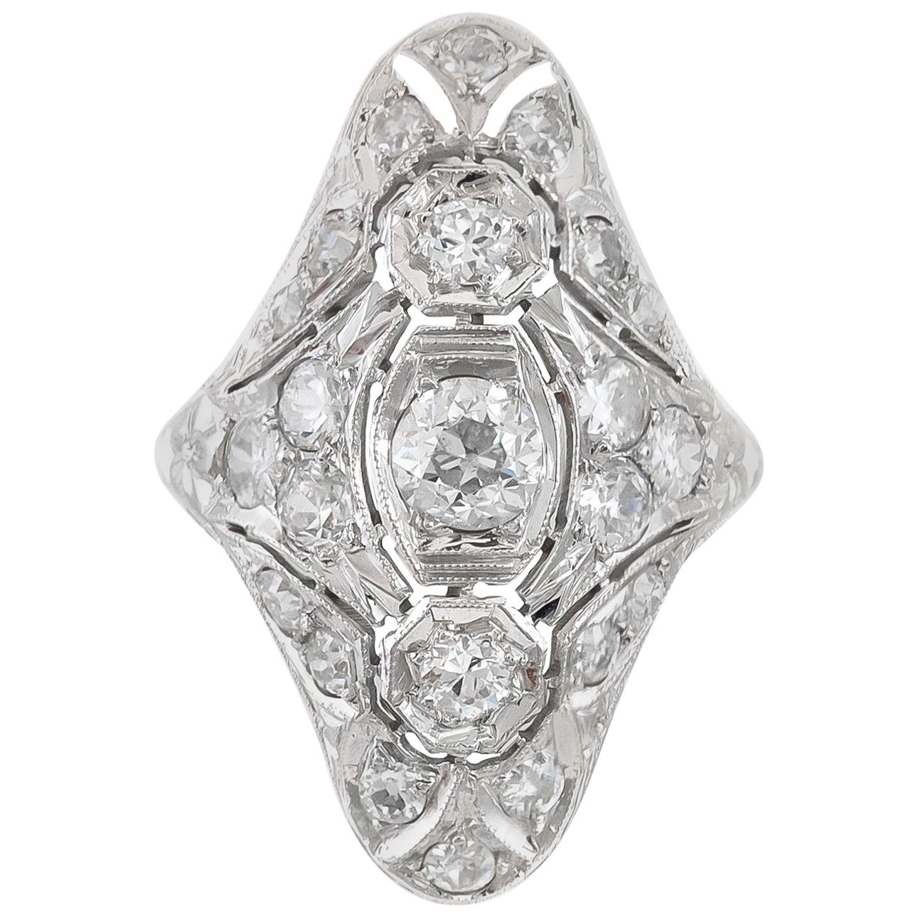 1930s Filigree with Two Center I/VS Diamonds Ring For Sale at 1stDibs