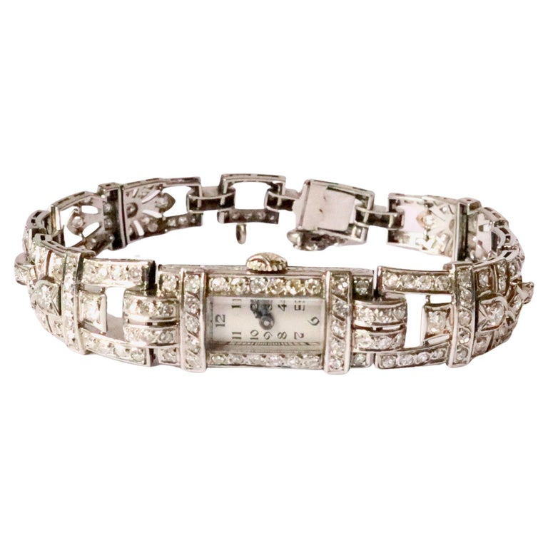 Art Deco Woman Watch in Platinum with Diamonds Mechanical Mouvement ...