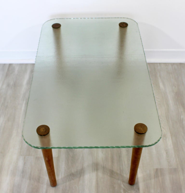 Art Deco Wood Bronze Tempered Chipped Edge Glass Coffee Table 1940s ...