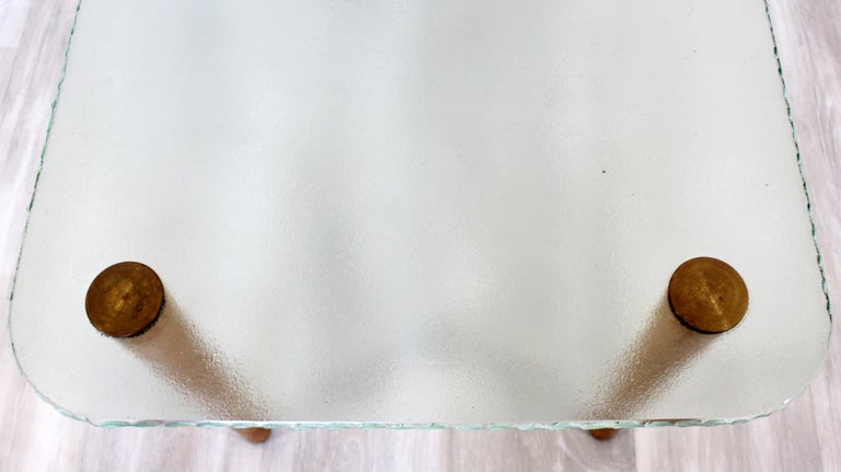 Art Deco Wood Bronze Tempered Chipped Edge Glass Coffee Table 1940s ...