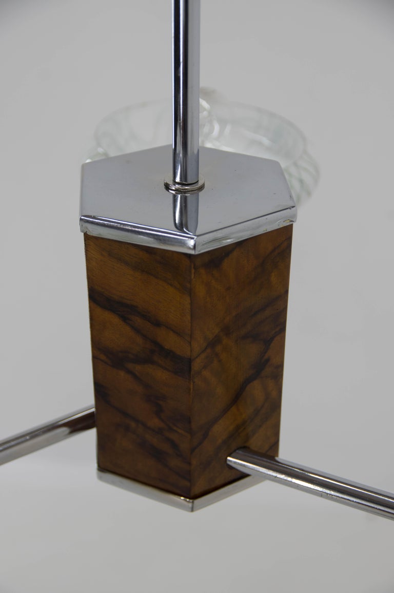 Art Deco Wood Chrome and Glass Chandelier, 1940s, Restored For Sale at ...