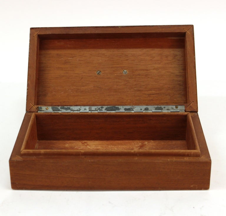 Art Deco Wooden Trinket Box with Metal Handle at 1stDibs