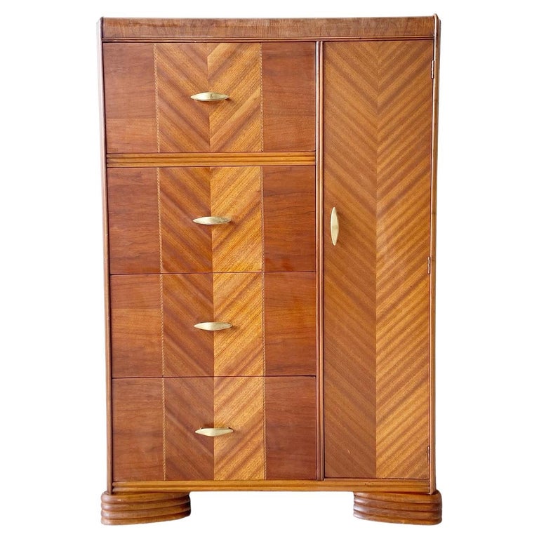Art Deco Wooden Waterfall Chifferobe, 4 Drawers For Sale at 1stDibs