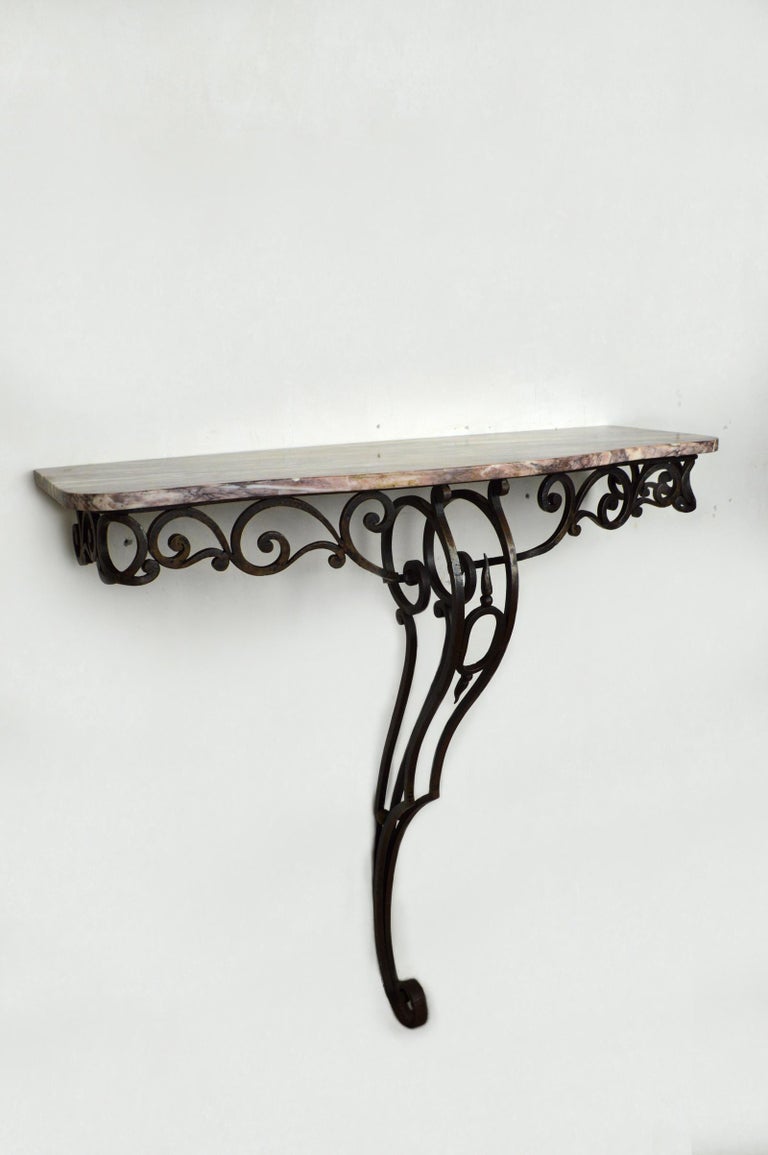 Art Deco Wrought Iron and Marble-Top Wall Console Table, France, circa ...